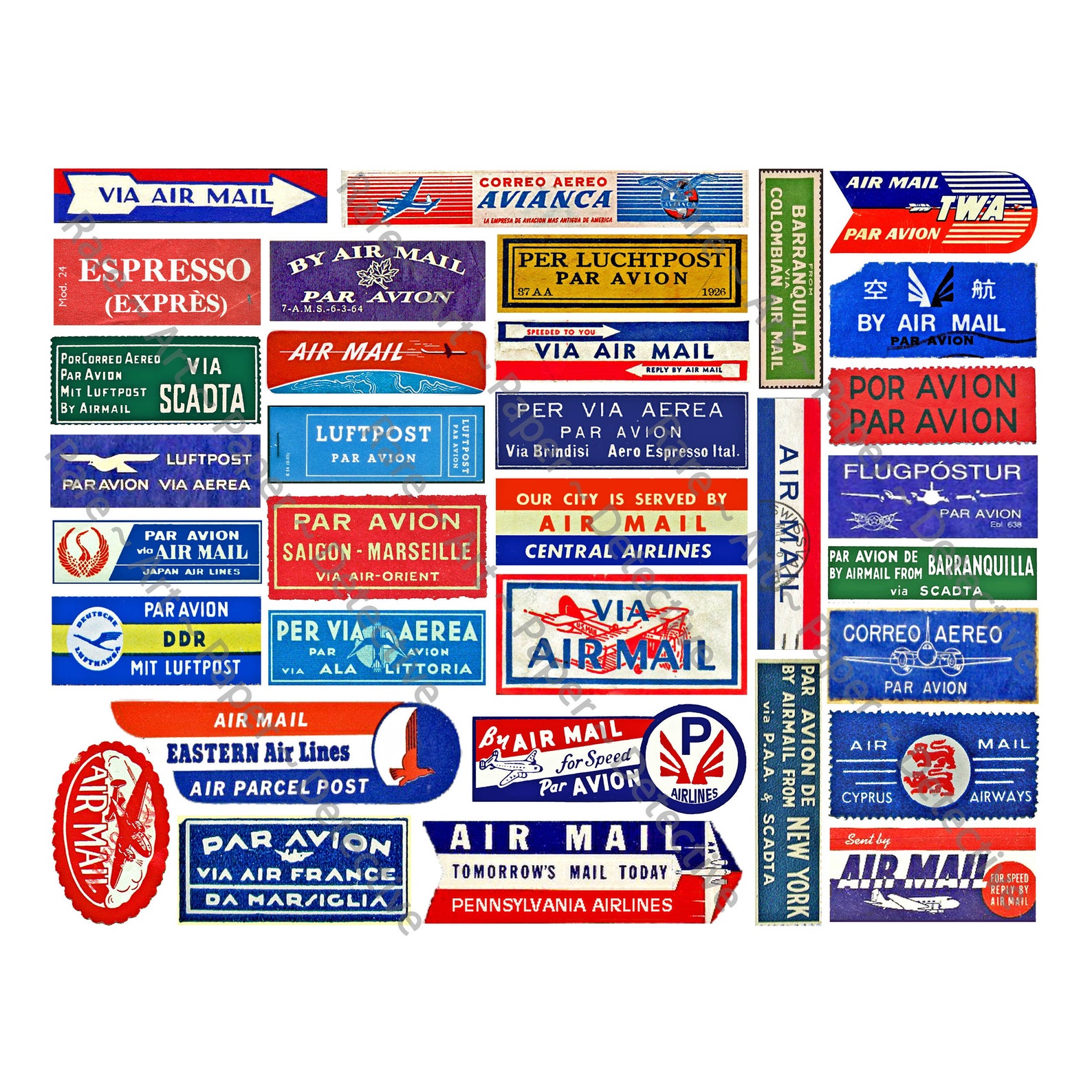 Airmail Labels REAL STICKERS World Air Mail Tags Aviation - Etsy