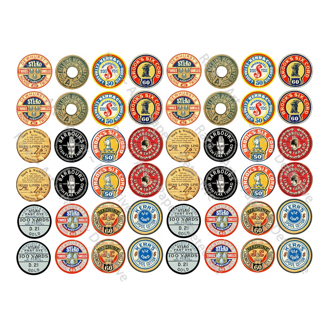 Sewing Machine Thread Spool Labels, 12 Designs, 48 Labels, Cotton Spool ...
