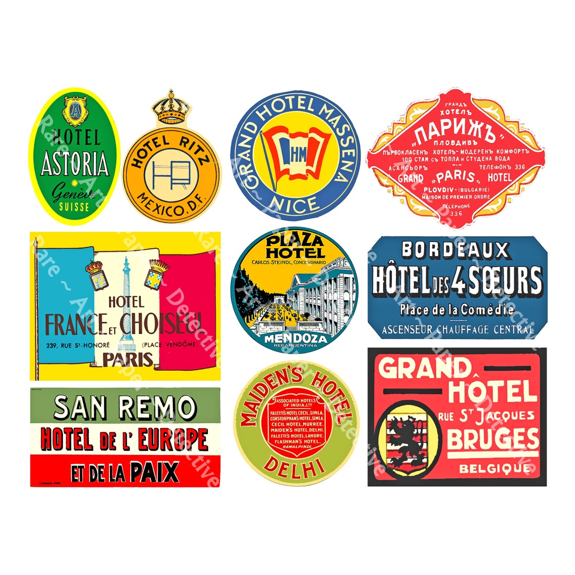Hotel Travel Stickers, Vintage Luggage Label Art Paper, Baggage Tags ...