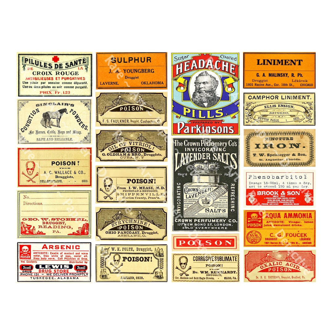 Old Fashioned Medicine Cabinet Stickers, Apothecary Poison Labels, 21 ...