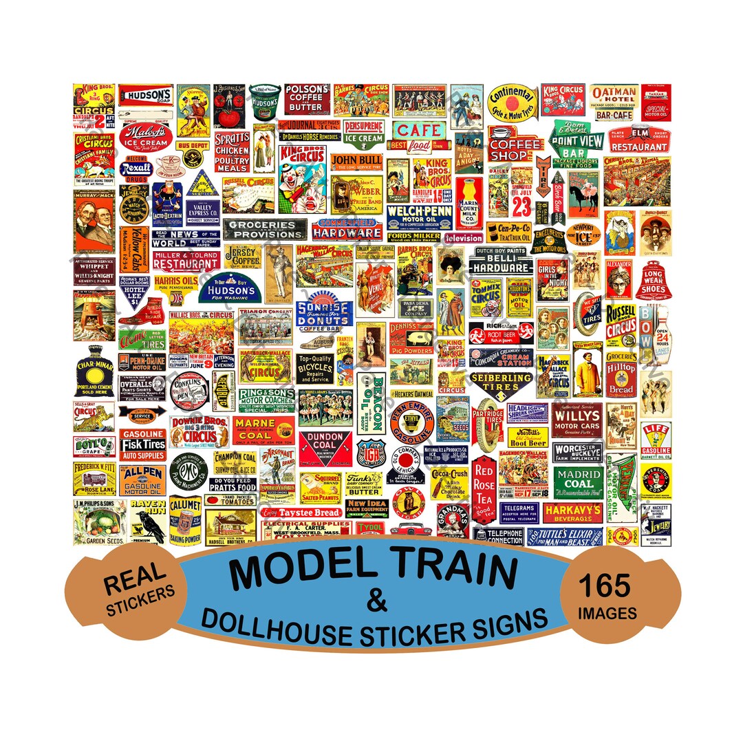 Model Train & Dollhouse Décor Signs, CUT and PEEL Sticker Sheet, 165 ...