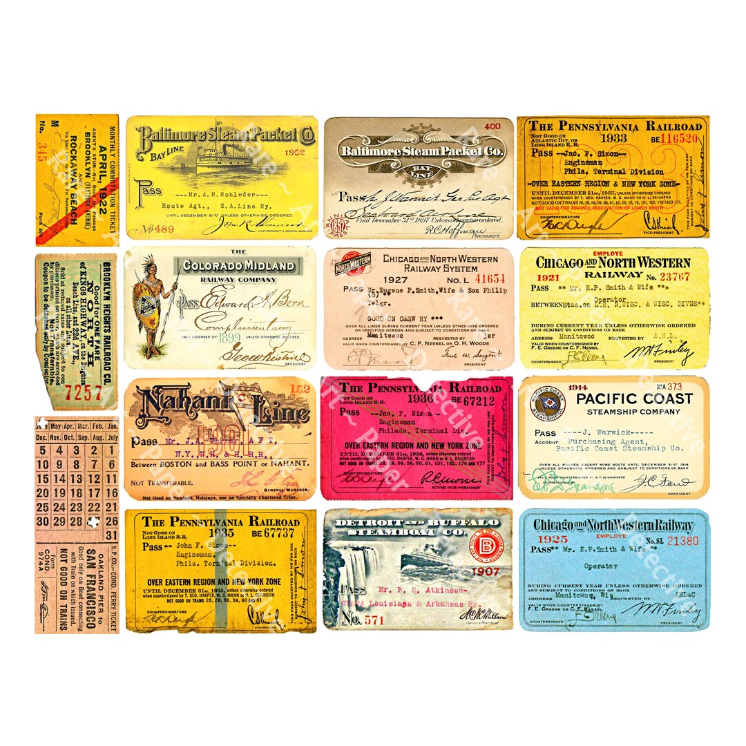 Railroad and Steamship Travel Passes, Travel Journal, Travel Stickers ...