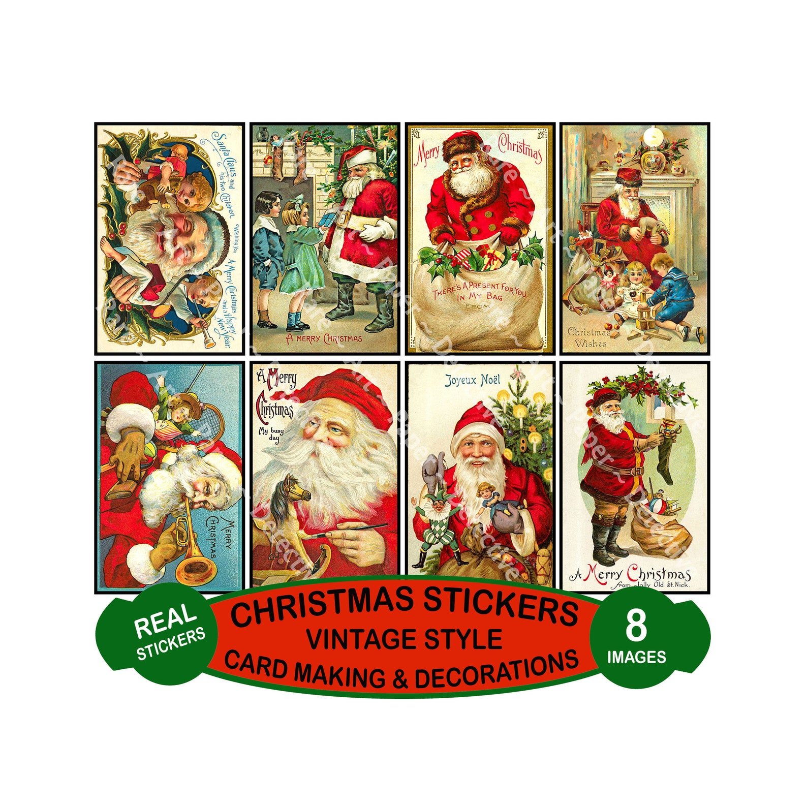 8 Christmas Stickers Deluxe Set of Old Fashioned Postcard - Etsy