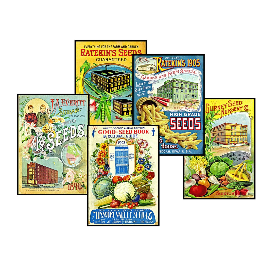 Gardening Journal Stickers, 5 Antique Seed Catalog Covers, Rustic ...
