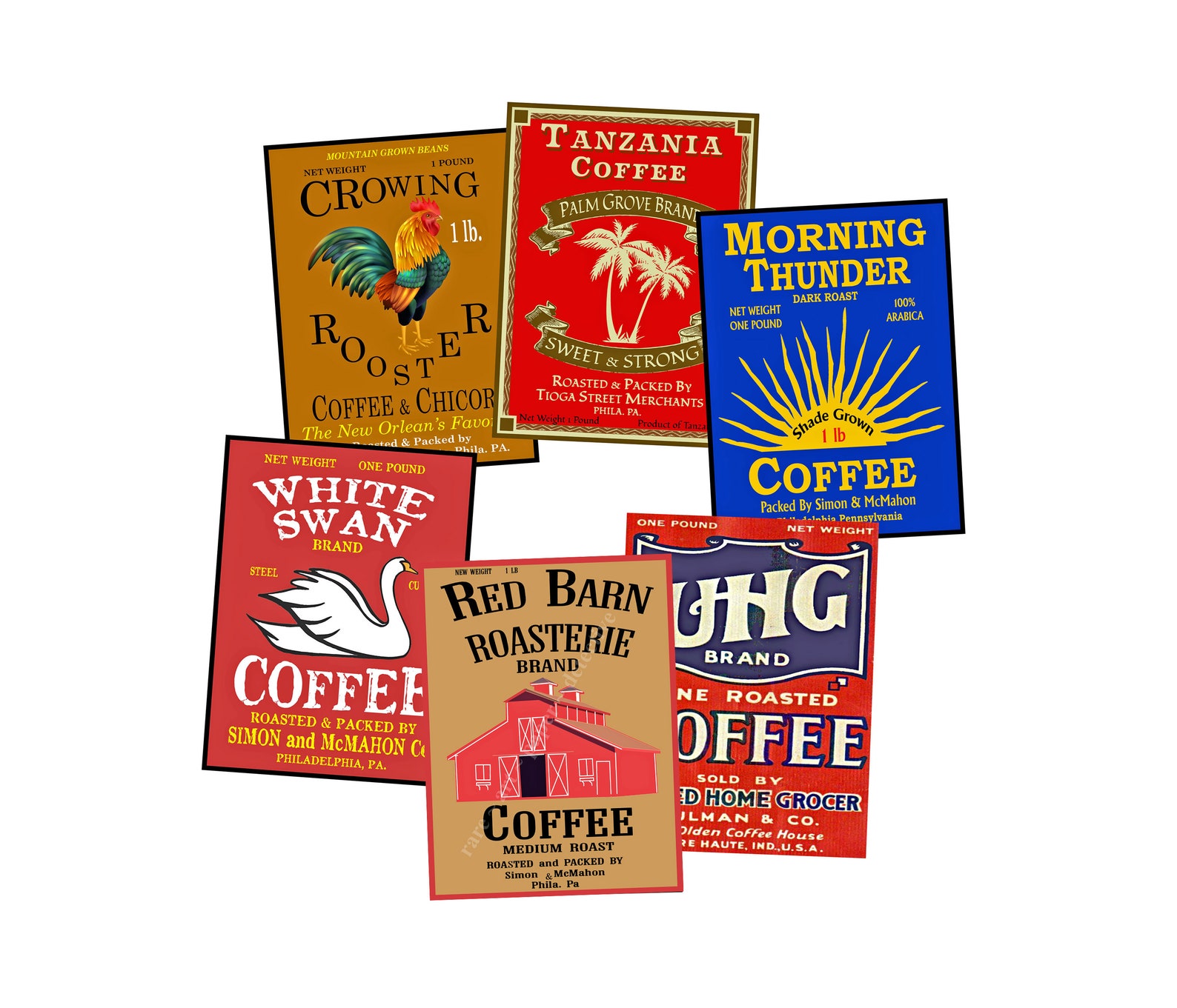 Coffee Can Label Art Stickers Kitchen Gift Set 6 Big | Etsy