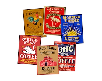 Coffee Can & Tea Label Art Stickers Kitchen Gift Set 6 Big | Etsy