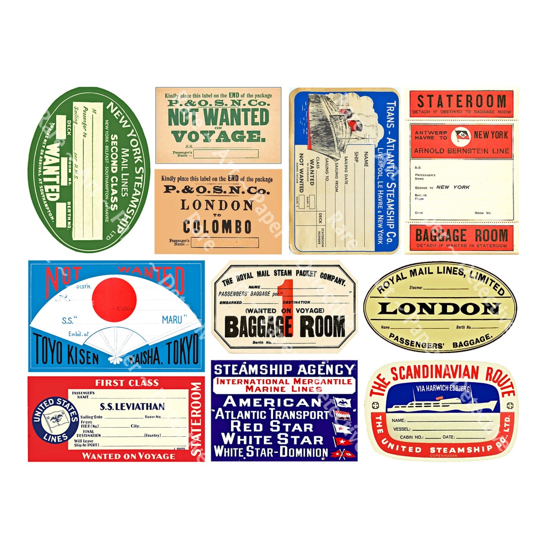 Steamship Travel Stickers, Printed Sheet, Cruise Baggage Labels, Cabin ...