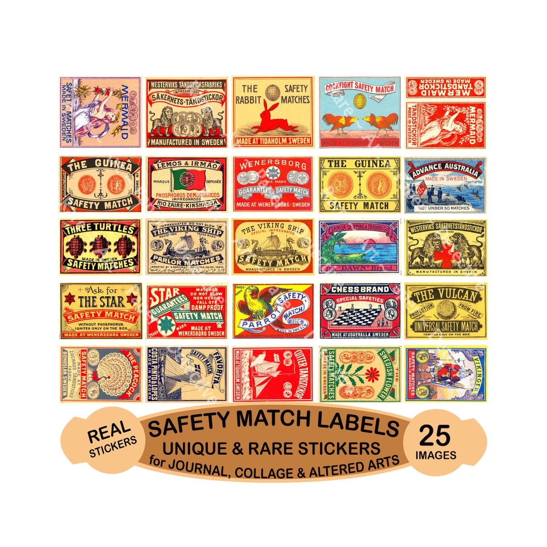 Vintage Matchbox Label Stickers, Authentic Sizes, 2 Wide Each ...