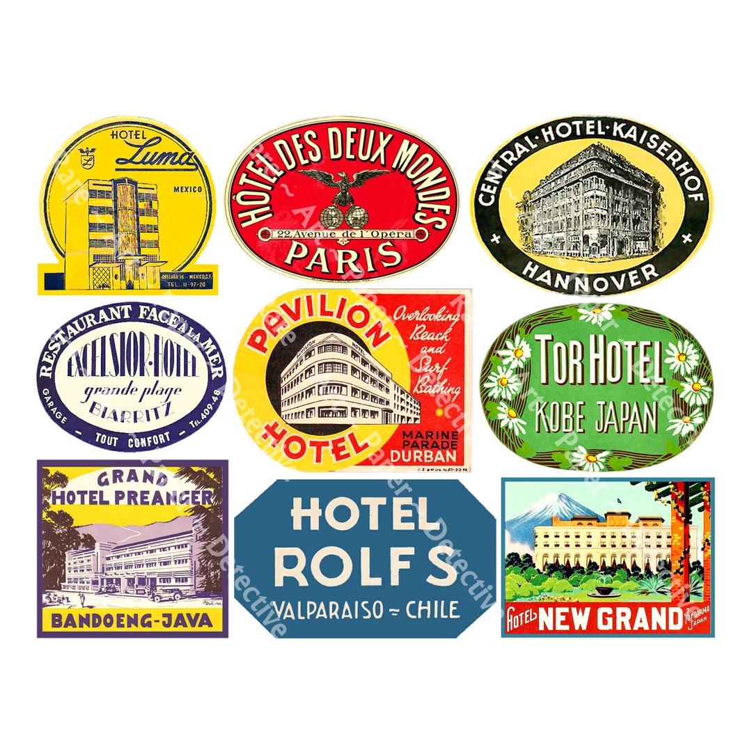 Travel Luggage Stickers, Vintage Label Art, Suitcase Decals, Hotel ...