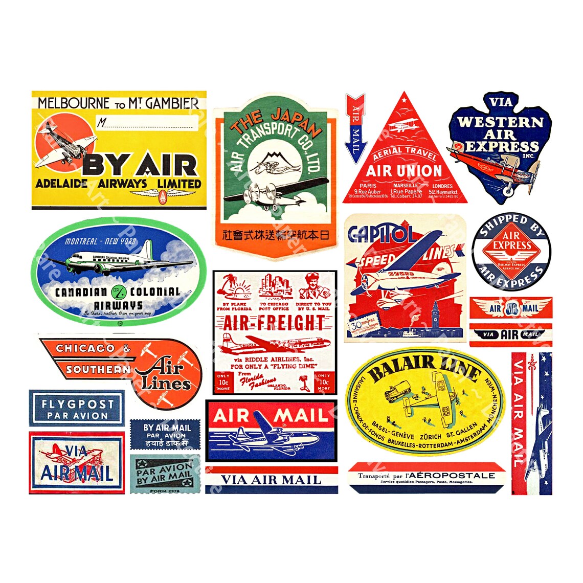 Airline Labels Air Mail Postage Stamps STICKER Sheet - Etsy