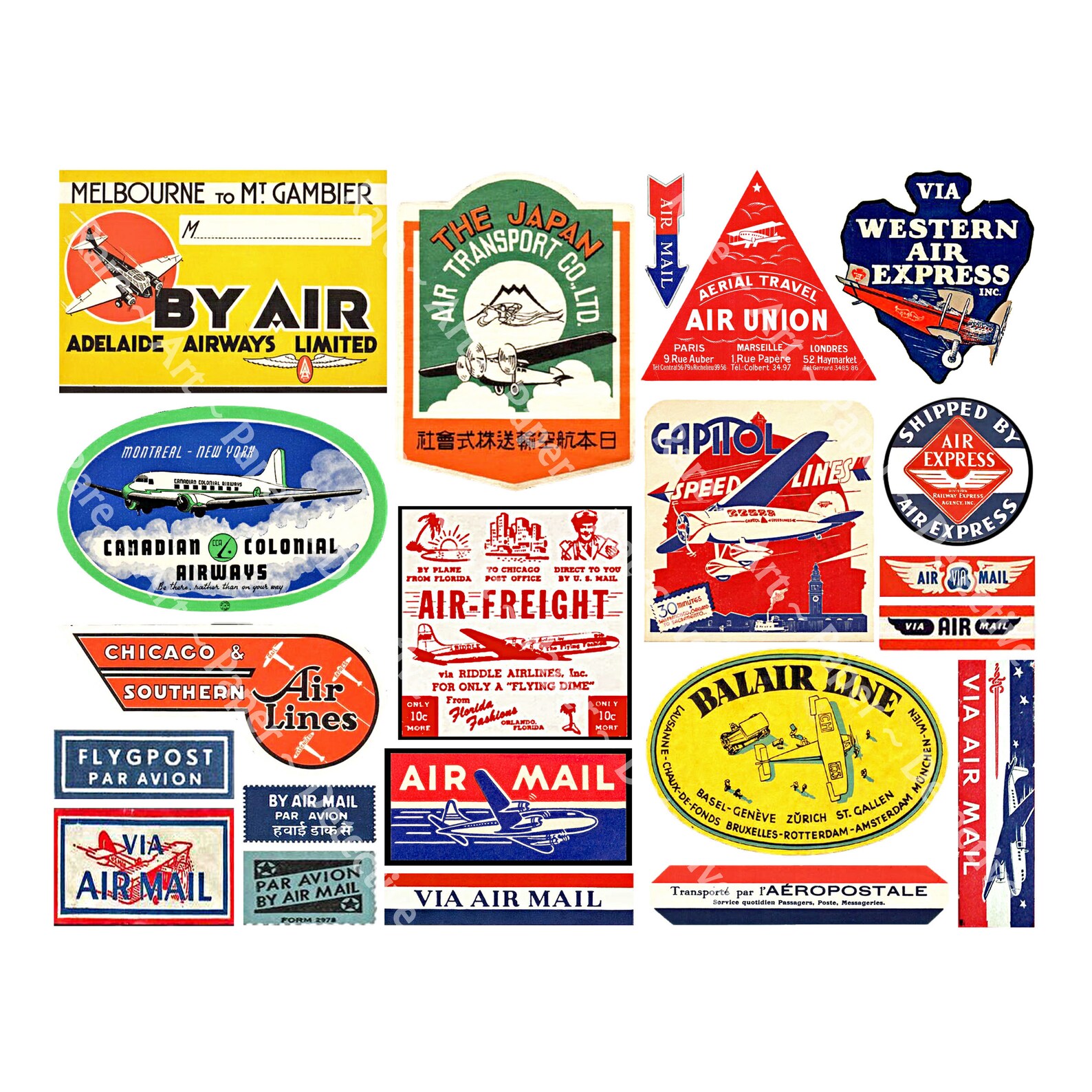 Airline Labels Air Mail Postage Stamps STICKER Sheet - Etsy