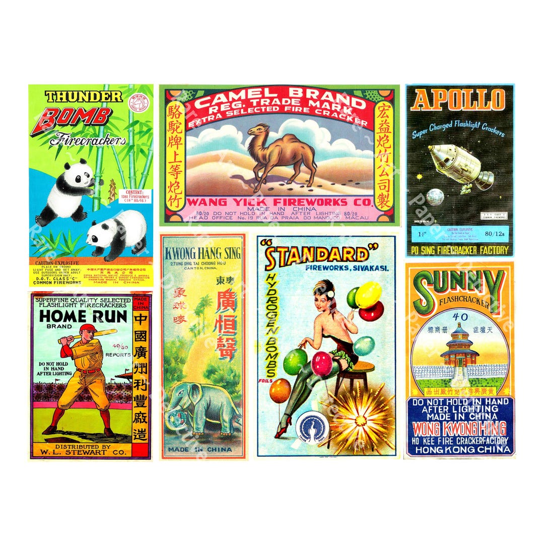 Fire Cracker Labels Chinese Fire Works Wrappers Fourth of July ...