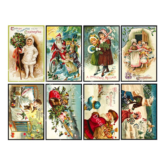 Victorian Christmas Card Stickers 8 Vintage Inspired Tags | Etsy
