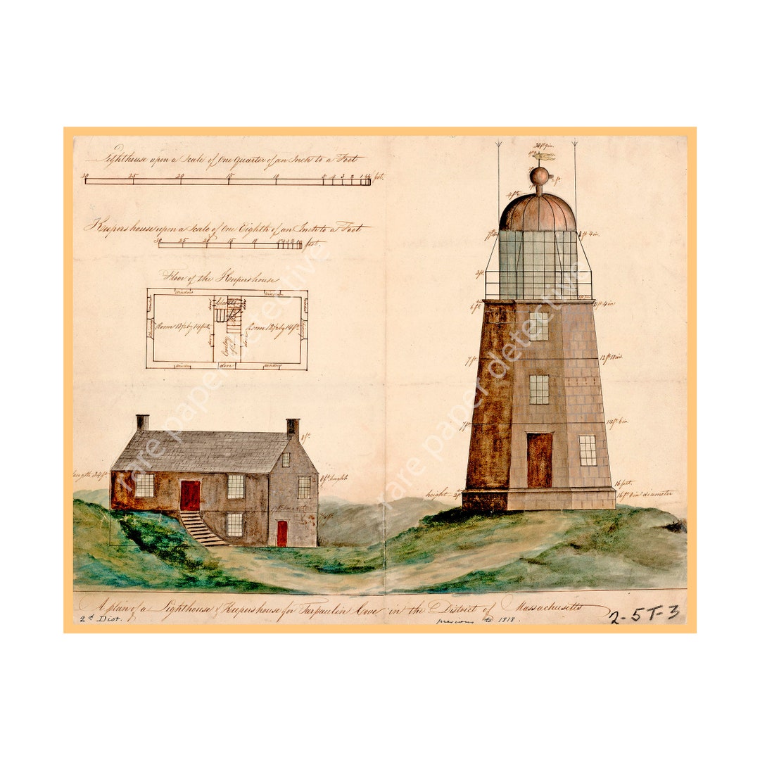 Lighthouse Print, 8" X 10" Wall Art, Antique Lighthouse Drawing ...