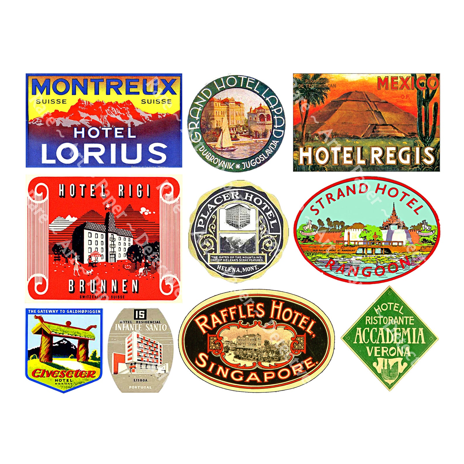 Hotel Luggage Labels Printed Sheet Retro Art Paper Suitcase | Etsy