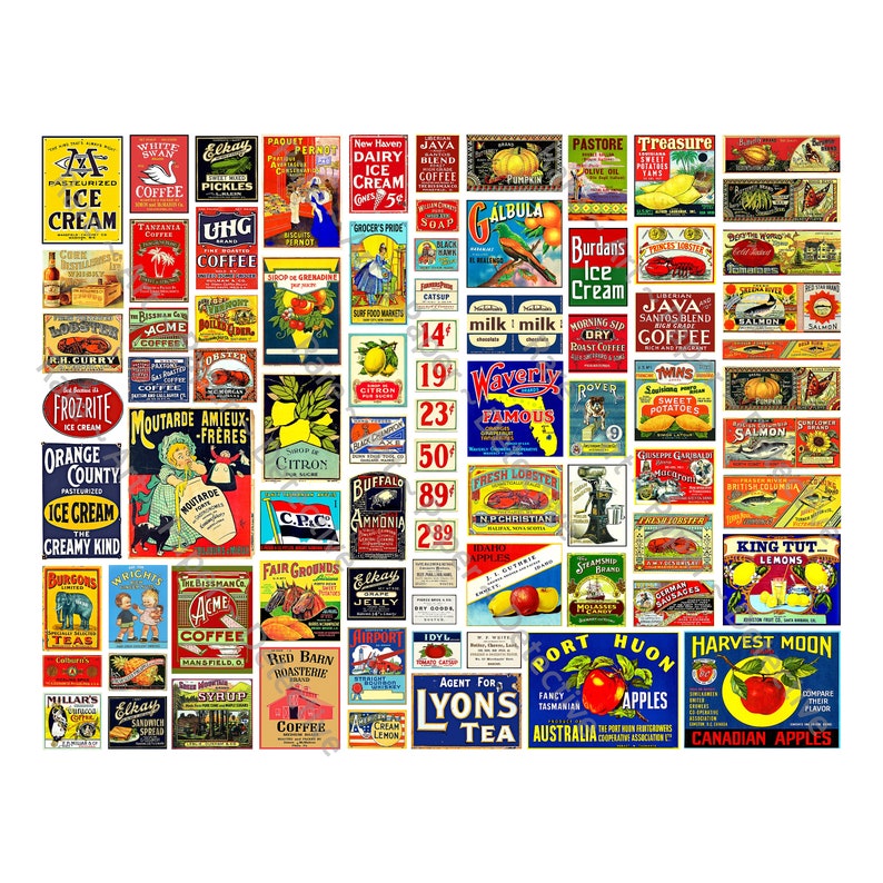 Dollhouse Miniatures, Pantry, Kitchen, Grocery Signs & Labels, 1/12 ...