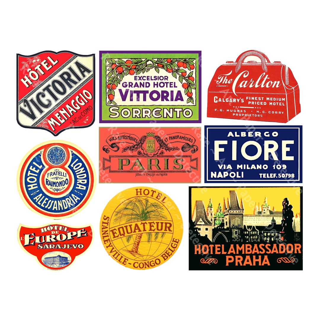 Travel Stickers, Luggage Labels, 9 Baggage Tags, CUT & PEEL Sheet ...