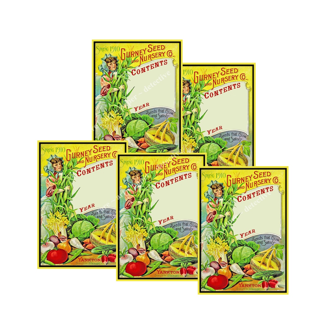 Seed Packet Stickers, DIY Vintage Style Seed Packs, 5-PACK, Garden ...
