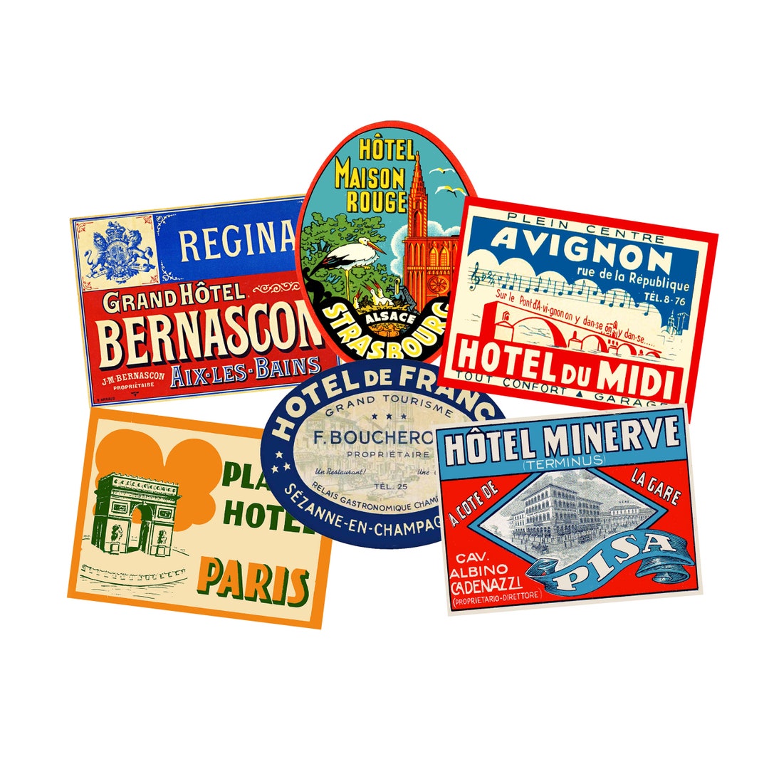 Luggage Label Stickers, France, 6 Pack of Colorful Suitcase Decals for ...