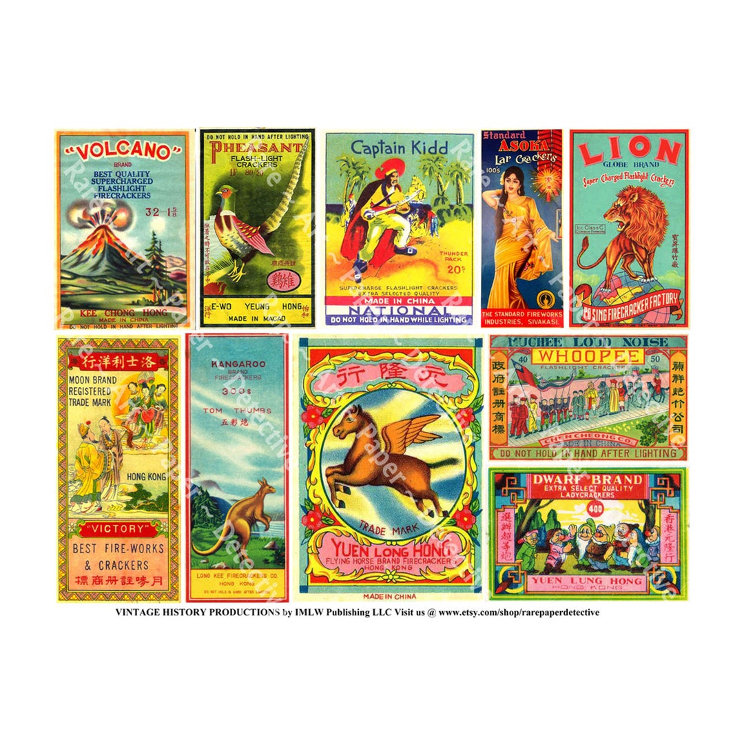Fire Cracker Labels, Printed Sheet, Chinese Fire Works Wrappers, Fourth ...
