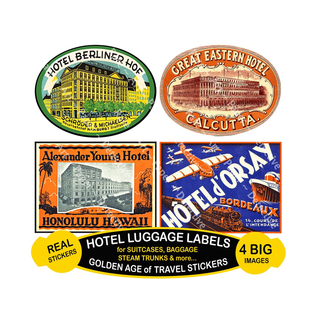 Steam Trunk STICKERS, 4 JUMBO Sized Hotel Baggage Labels on a Cut and ...