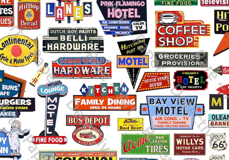 Model Railroad & Dollhouse Signs Classic 1950's Americana Roadside ...