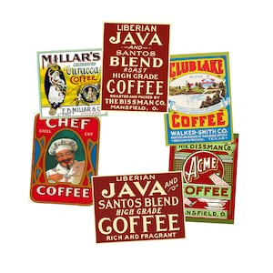 Coffee Can & Java Label Art Stickers, Kitchen Gift Set, 6 Big Colorful ...