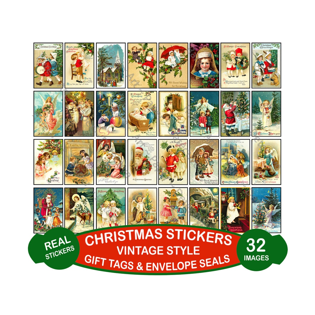 Christmas Envelope Stickers, 32 Greeting Card Seals, Cut & Peel Sheet ...