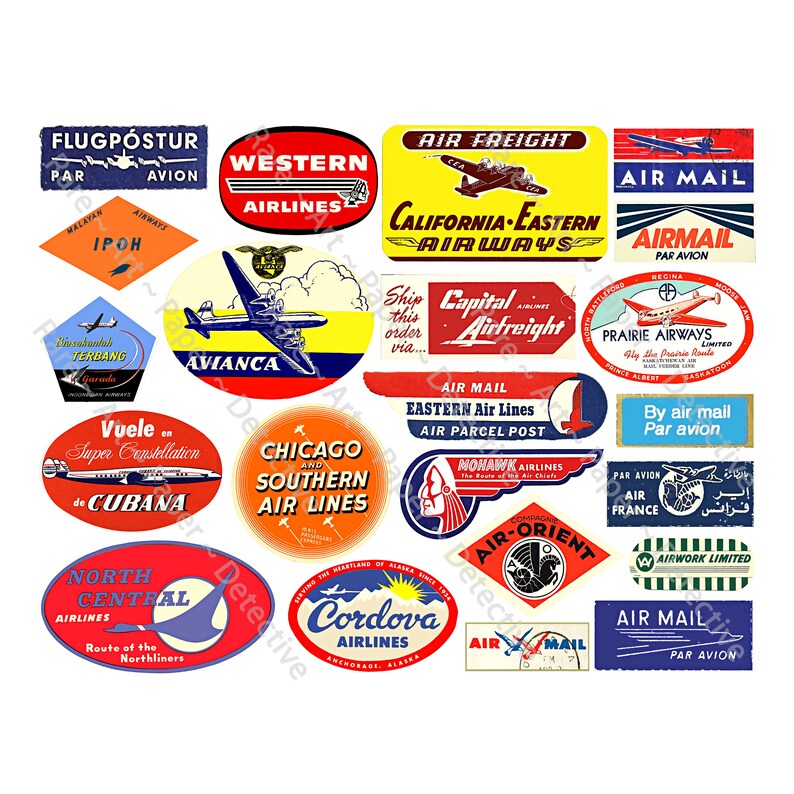 Luggage & Airmail Labels Set 4 Cut and Peel STICKER SHEETS - Etsy