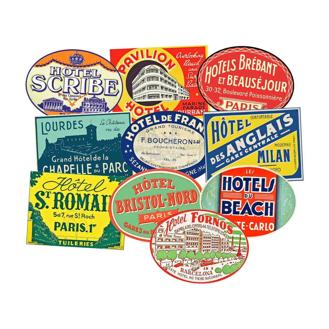 Hotel Sticker Gift Set, 10 Travel Luggage Label Stickers, Baggage Tags ...