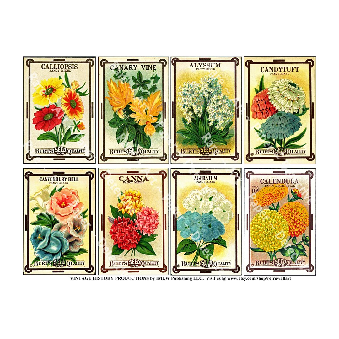 Vintage Seed Pack Stickers, Antique Cottage Garden Greenhouse Labels ...