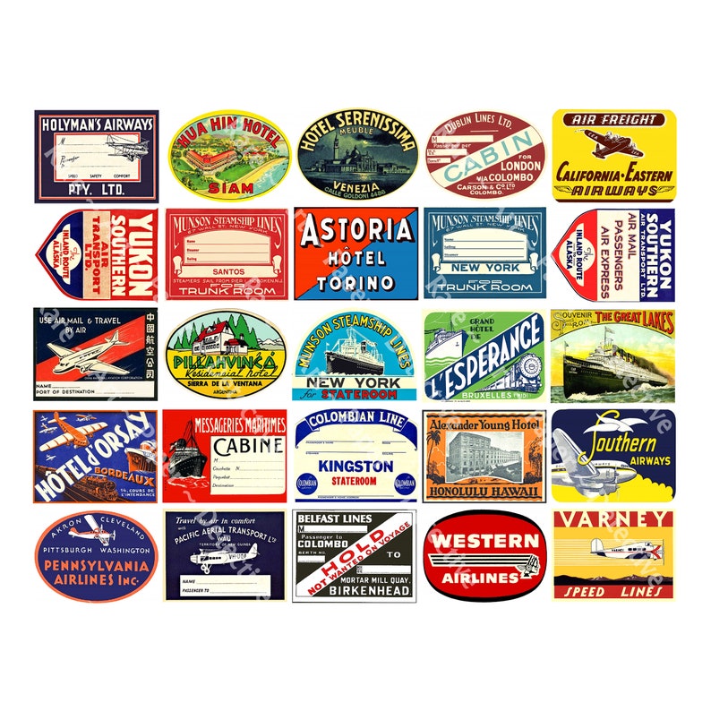 Luggage Sticker Miniatures for Journals & Planners 2" Wide Hotel ...