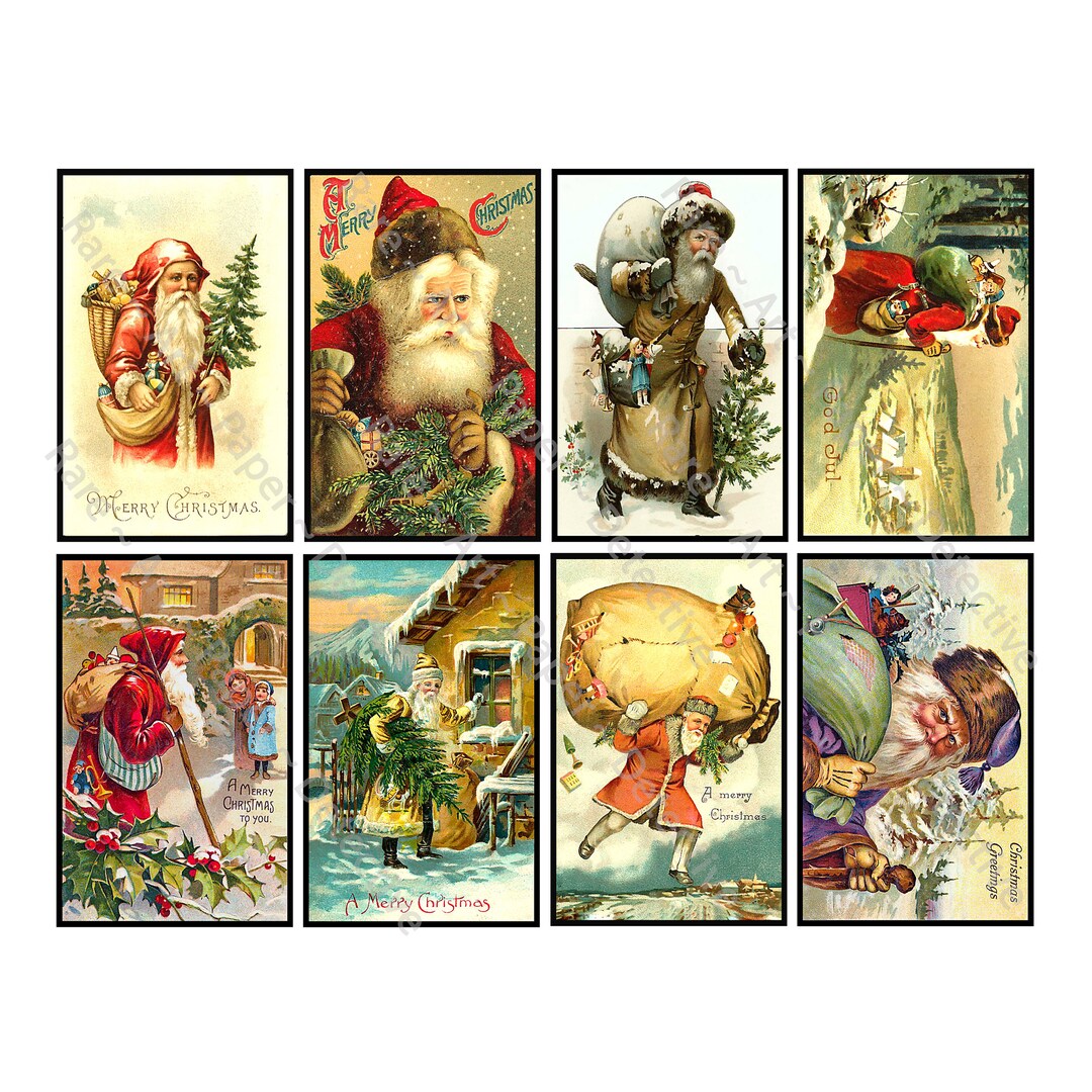 Christmas Stickers, Card Making Sticker Sheet, Santa Claus Clip Art, 8 ...