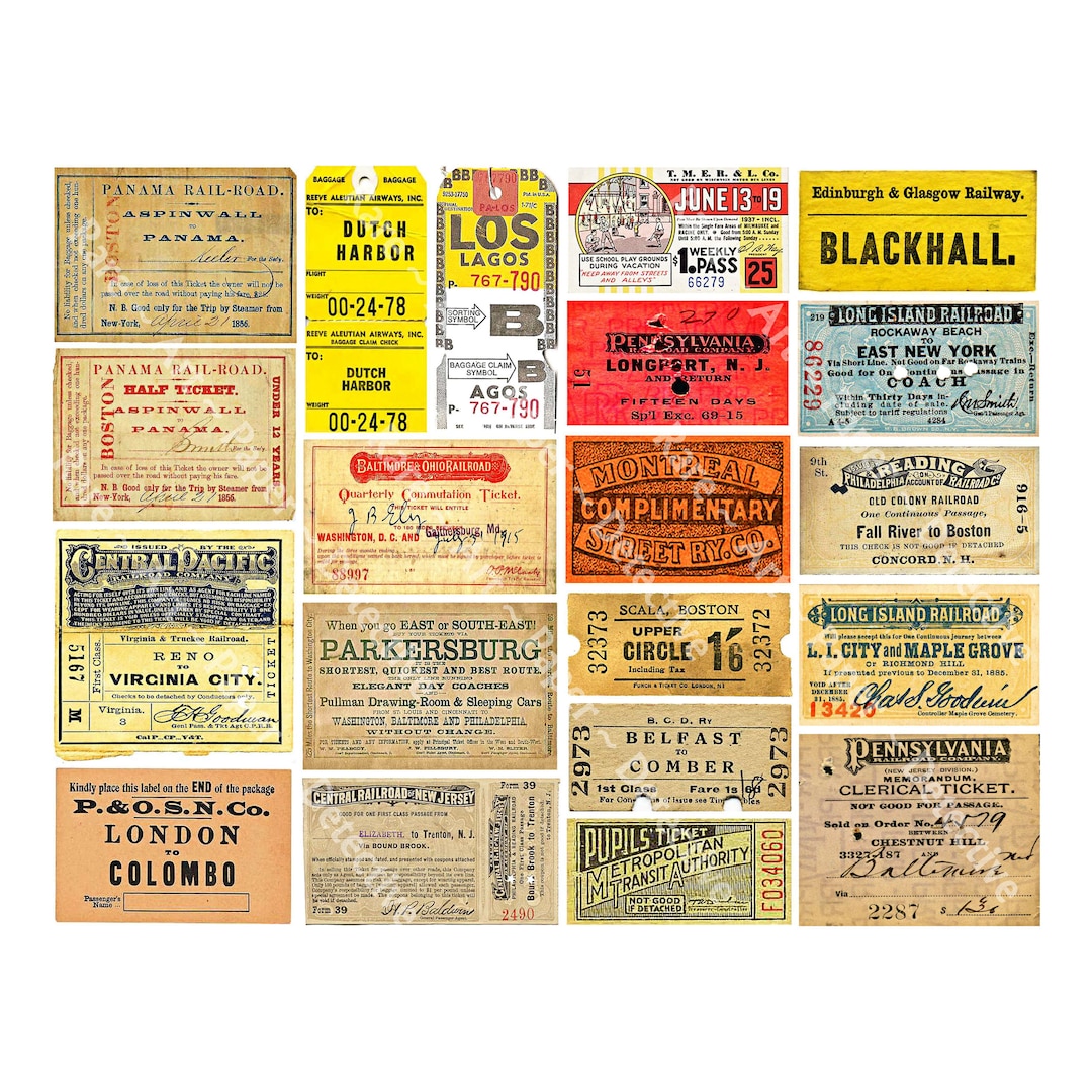 Train Ticket Stubs, Sticker Sheet, Railroad Ticket, Transportation Tags ...