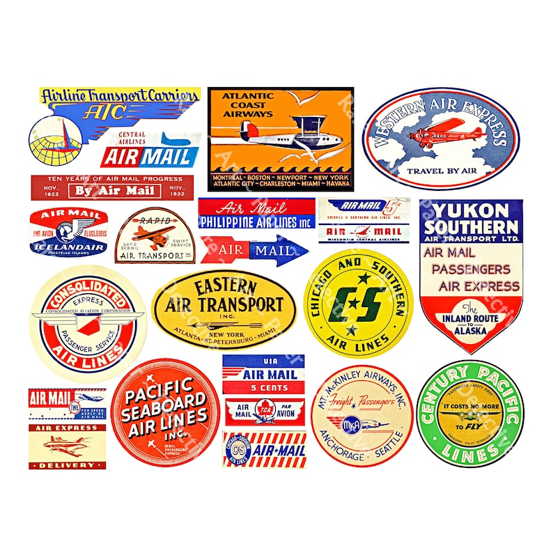 Luggage & Airmail Labels Set 4 Cut and Peel STICKER SHEETS - Etsy