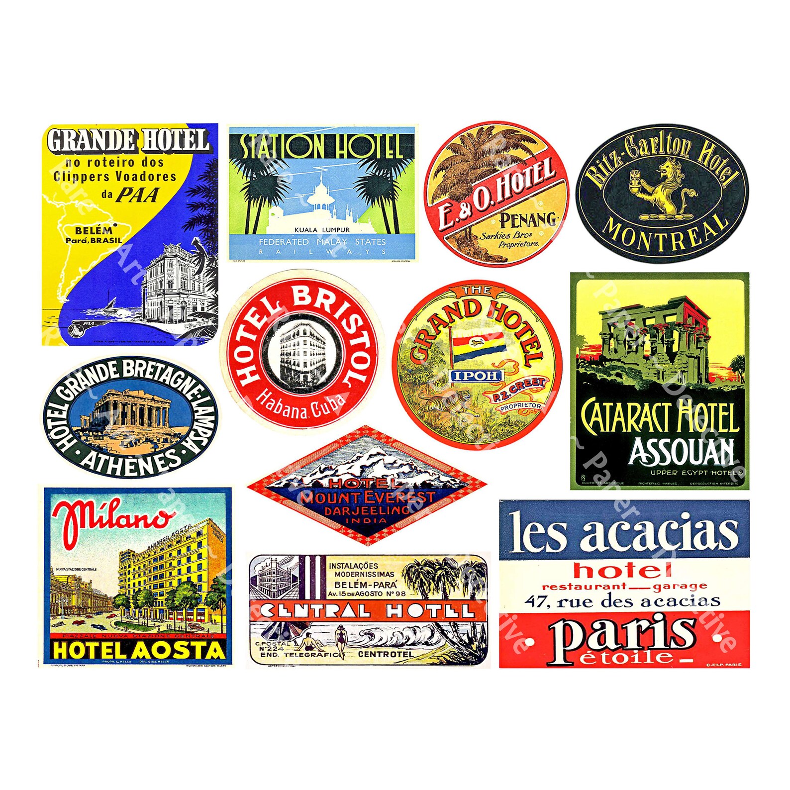 Hotel Luggage Label Stickers 12 Travel Baggage Decals - Etsy