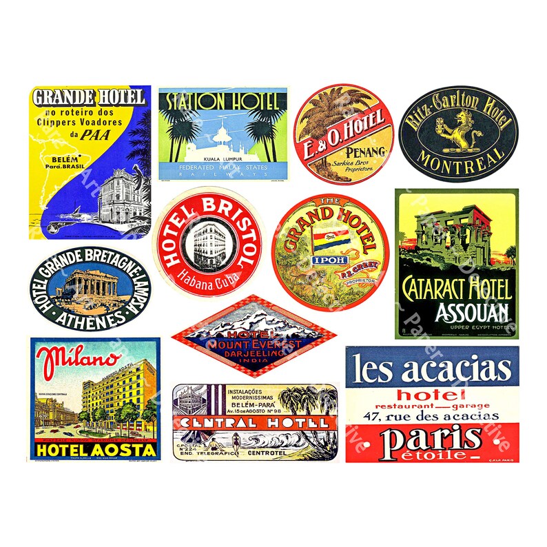 Hotel Luggage Label Stickers 12 Travel Baggage Decals - Etsy
