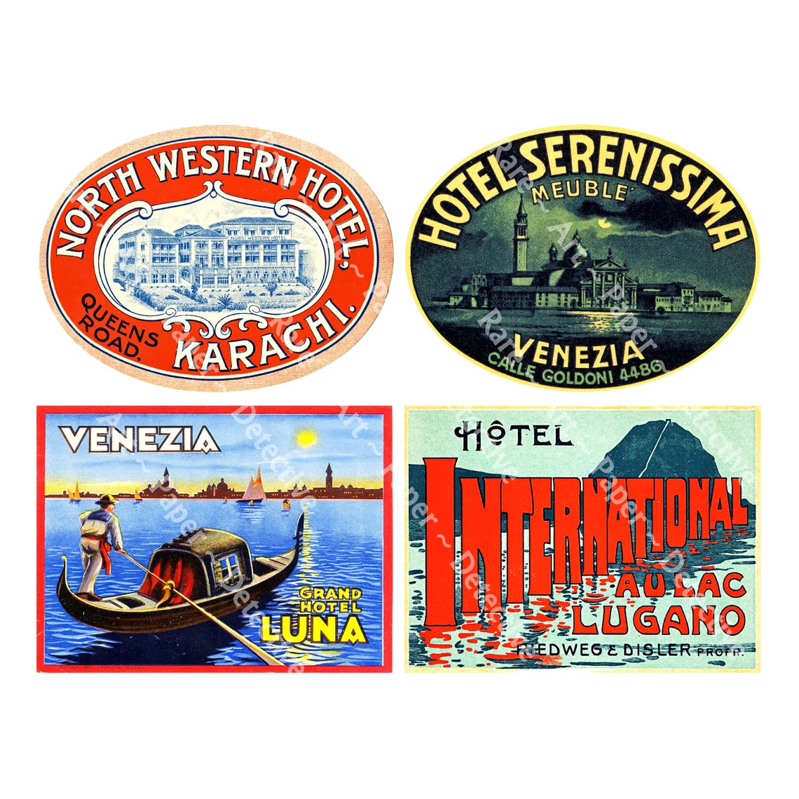 Luggage Stickers, 4 JUMBO Sized Hotel Baggage Labels on a DIY Sticker ...