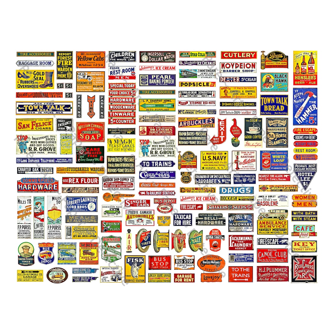 Model Railroad & Dollhouse Signs, Sticker Sheet, 150+ Multi Scale Hobby ...