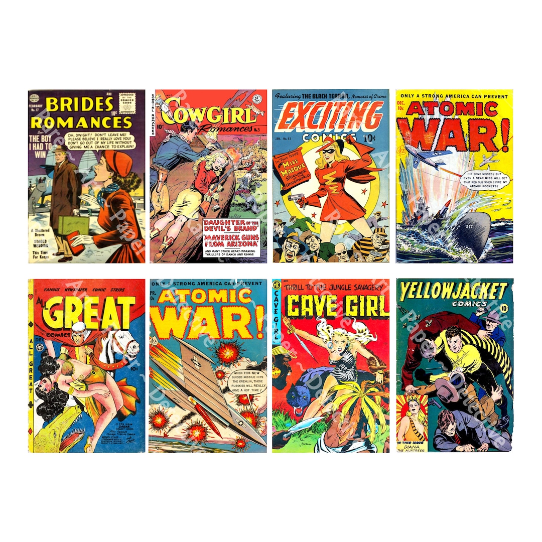Comic Book Covers, Classic Thriller, Adventure and Romance Vintage Comics, 2.5 X 3.75 Tags, DIY ...