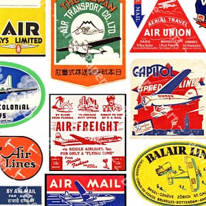 Airline Labels, Air Mail Postage Stamps, STICKER Sheet, Aviation Clip ...