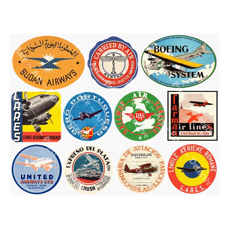 Airline Label Stickers, 11 Pcs. Luggage Label & Baggage Tags, Golden ...