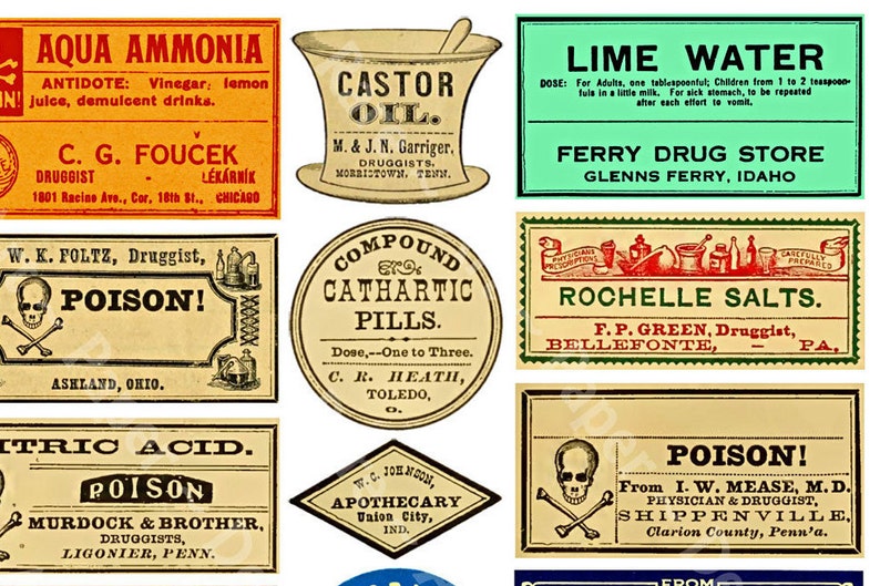Apothecary Poison Labels, 30 Halloween Bottle Stickers, Pharmacy Tag ...