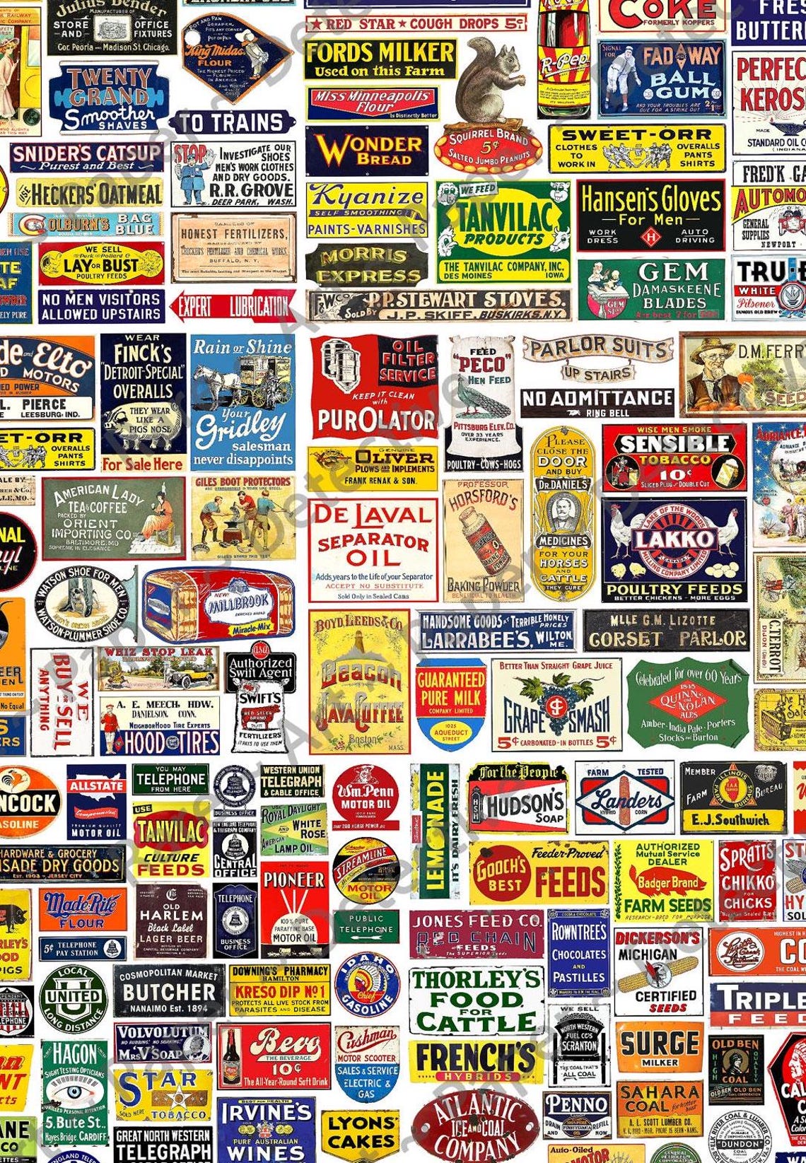 Model Railroad & Diorama Signs, CUT and PEEL Sticker Sheet, 190 Multi ...