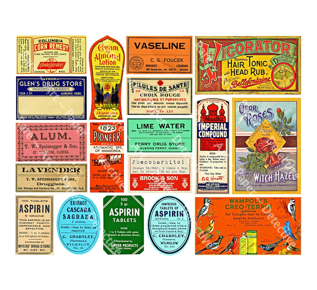 Medicine Bottle Label Stickers, 18 Colorful Pharmacy Chemist ...
