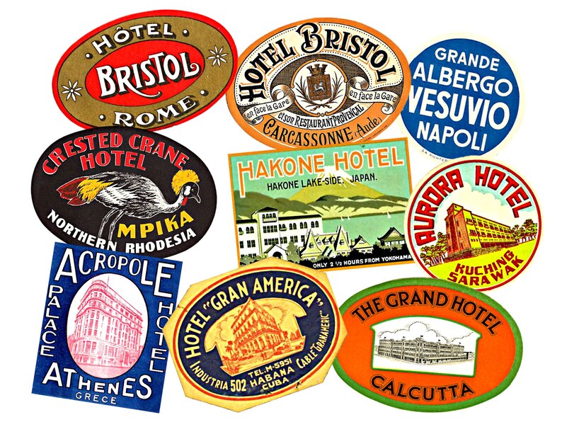 Luggage Stickers 9 Hotel Baggage Tags Travel Trunk & | Etsy
