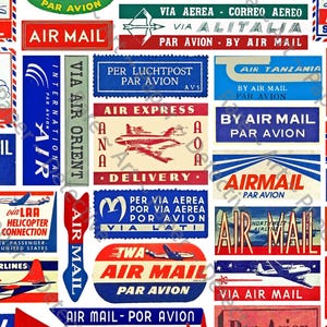 Airmail Labels, REAL STICKERS, World Air Mail Tags, Aviation Clip Art ...