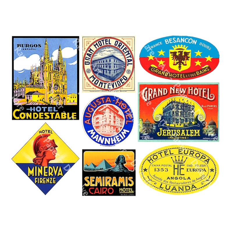 Hotel Travel Stickers, Vintage Luggage Label Art Paper, Baggage Tags ...