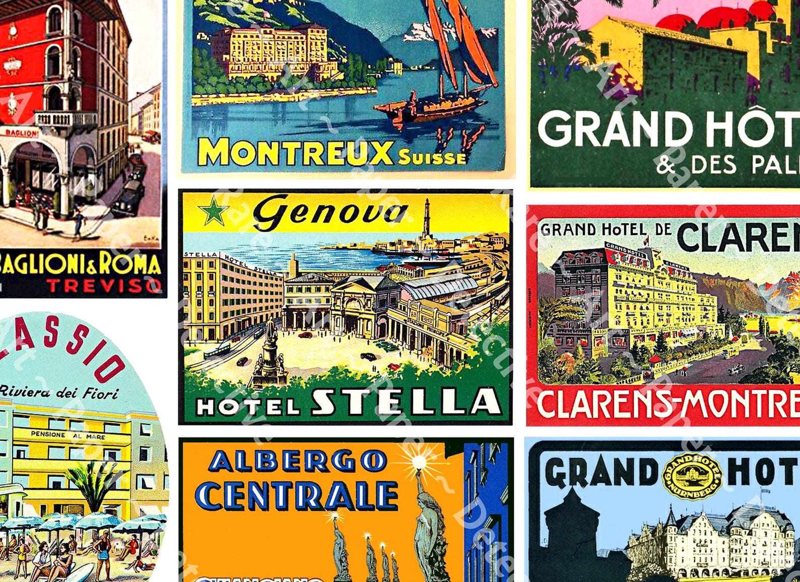 Hotel Luggage Labels, Printed Sheet, Grand Hotel Collection, Travel ...