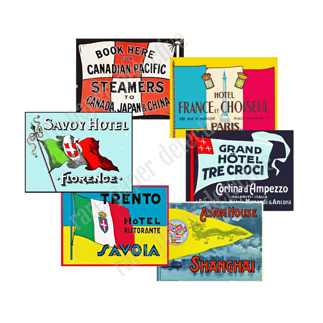 Luggage Stickers, Steamer Trunk Labels, 6 Big & Colorful Golden Age of ...
